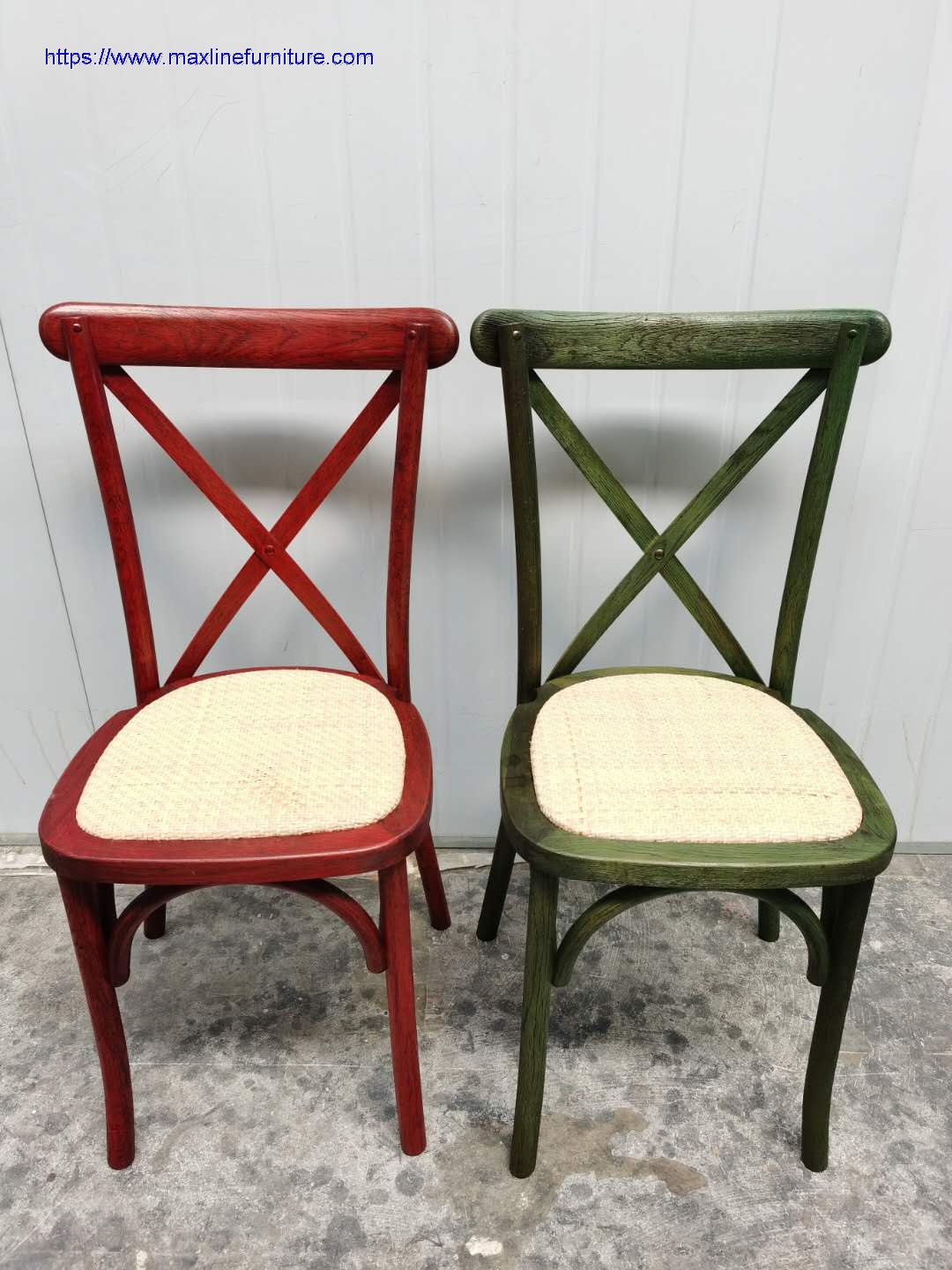 Cross Back Wood Stackable Dining Chairs